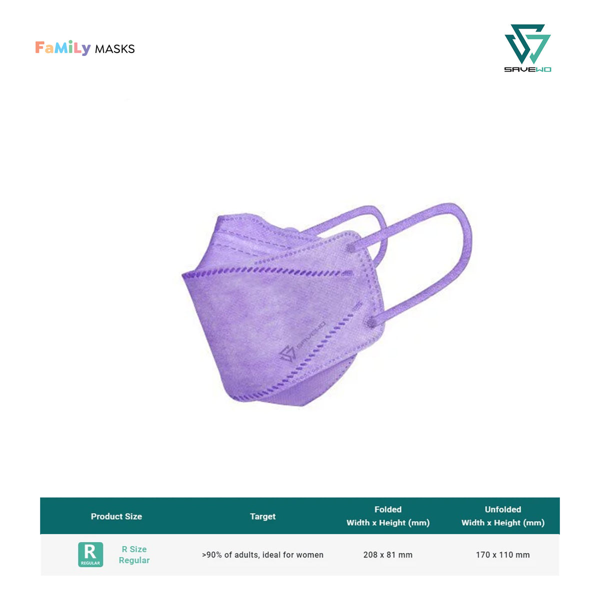 SAVEWO 3DMASK HANA KF94 (Light Purple) - Regular (R) Adults – Family Masks